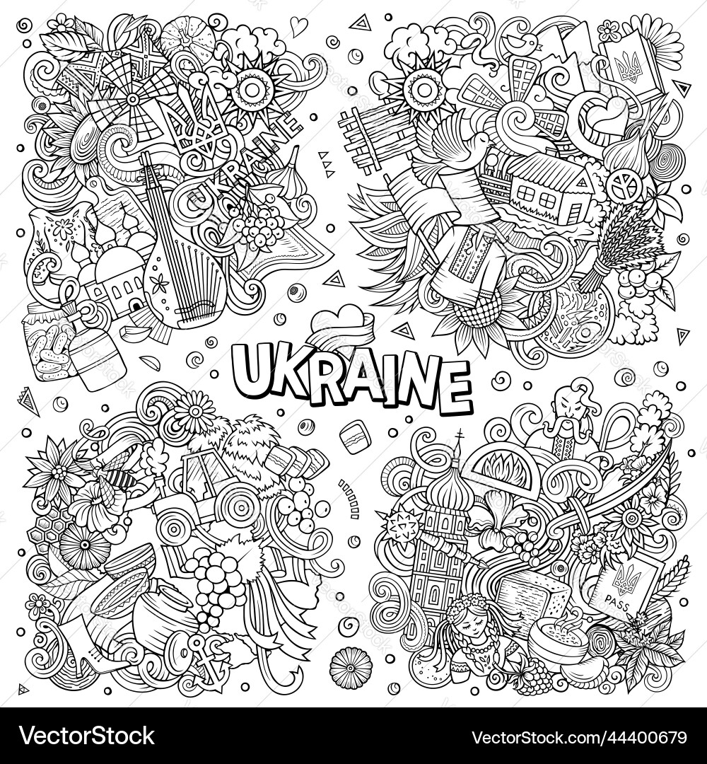 Ukraine cartoon doodle designs set Royalty Free Vector Image