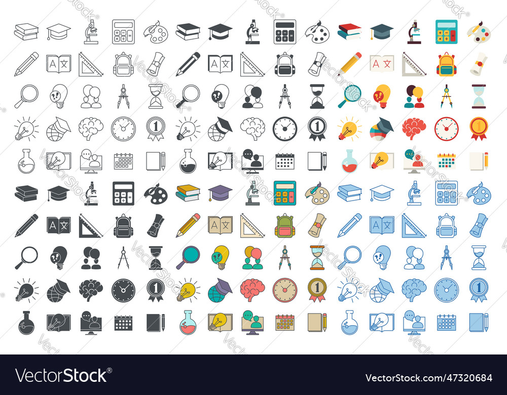 300 collection e-learning education elements flat Vector Image