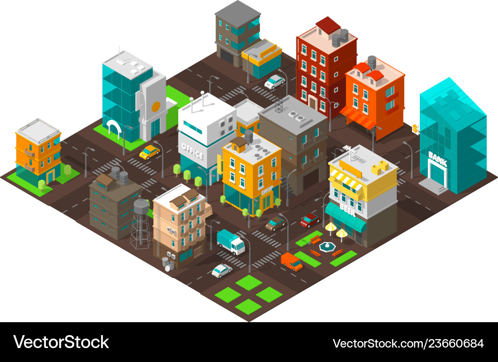 City town district street isometric intersection Vector Image