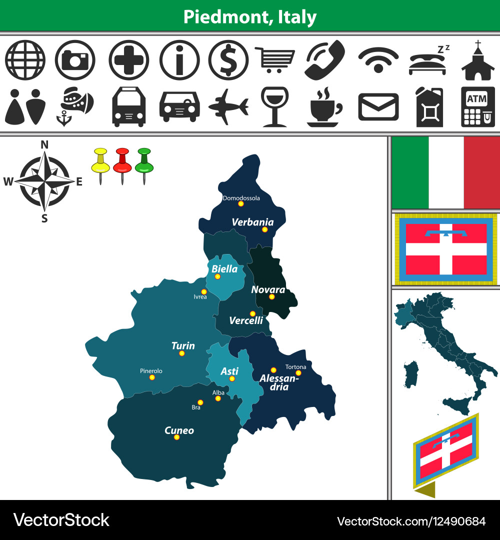 Map of piedmont Royalty Free Vector Image - VectorStock