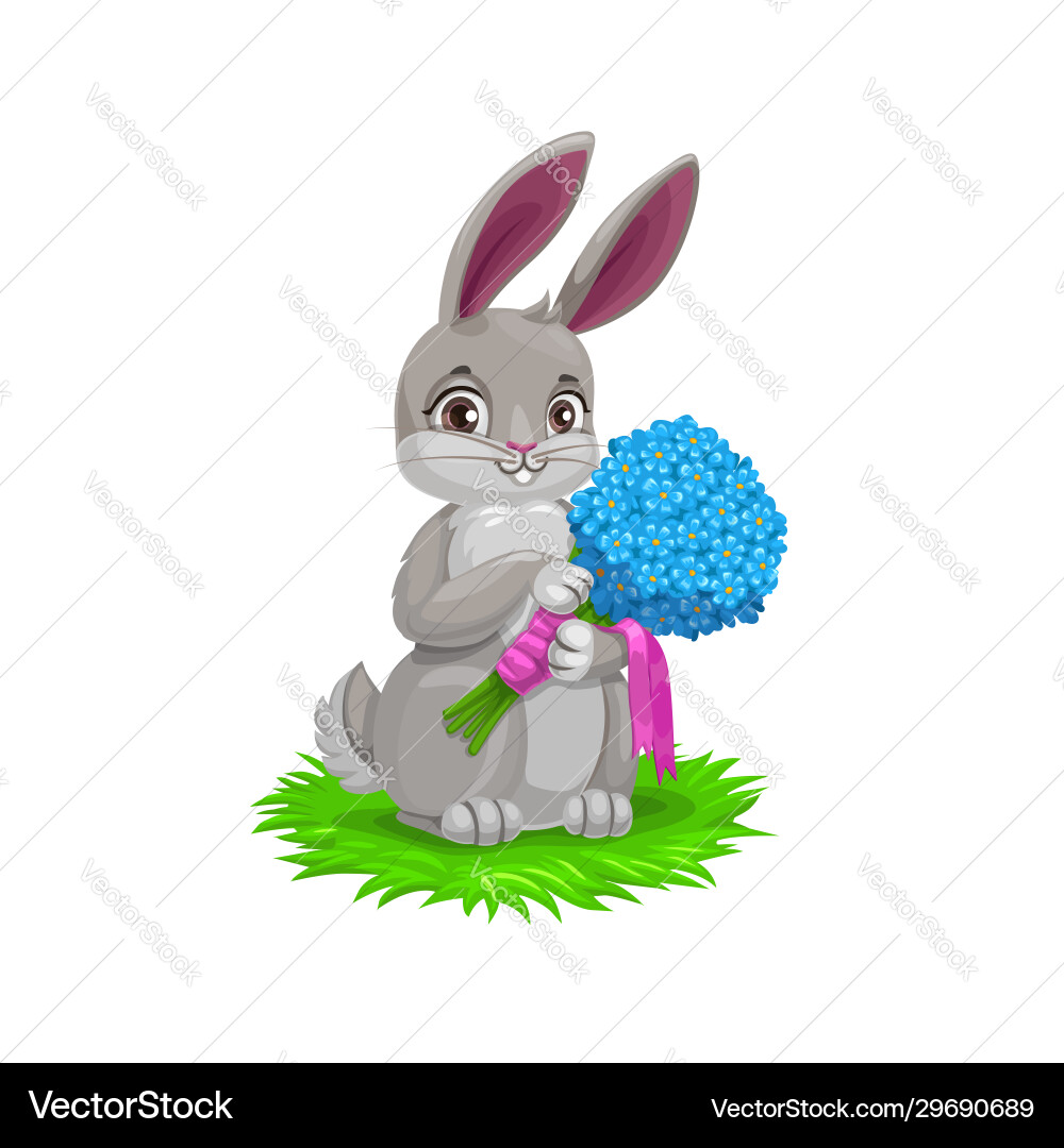 Easter bunny holding a spring flower bouquet Vector Image