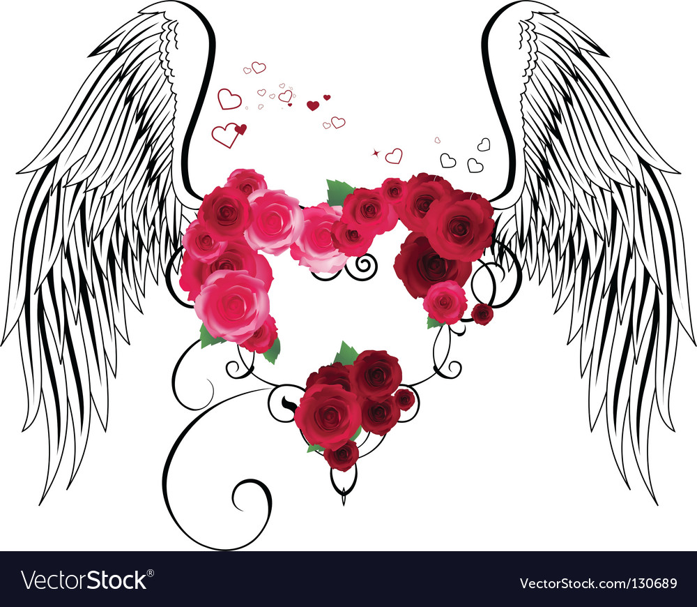 How To Draw A Heart With Wings And A Rose