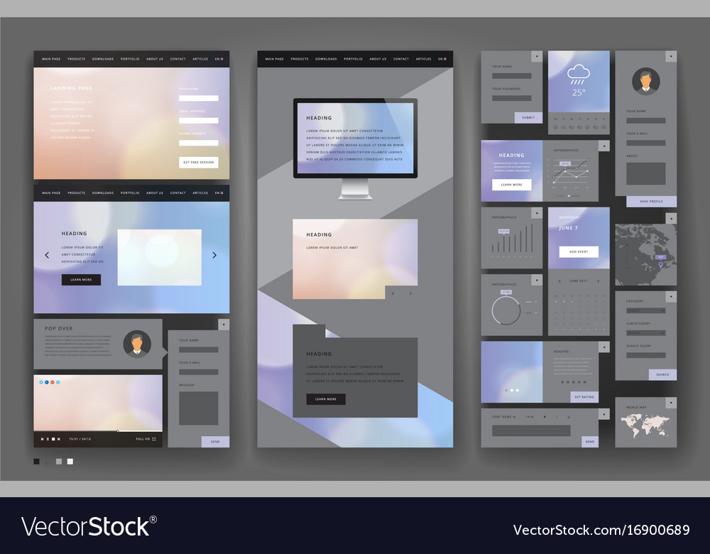 Website template design with interface elements Vector Image