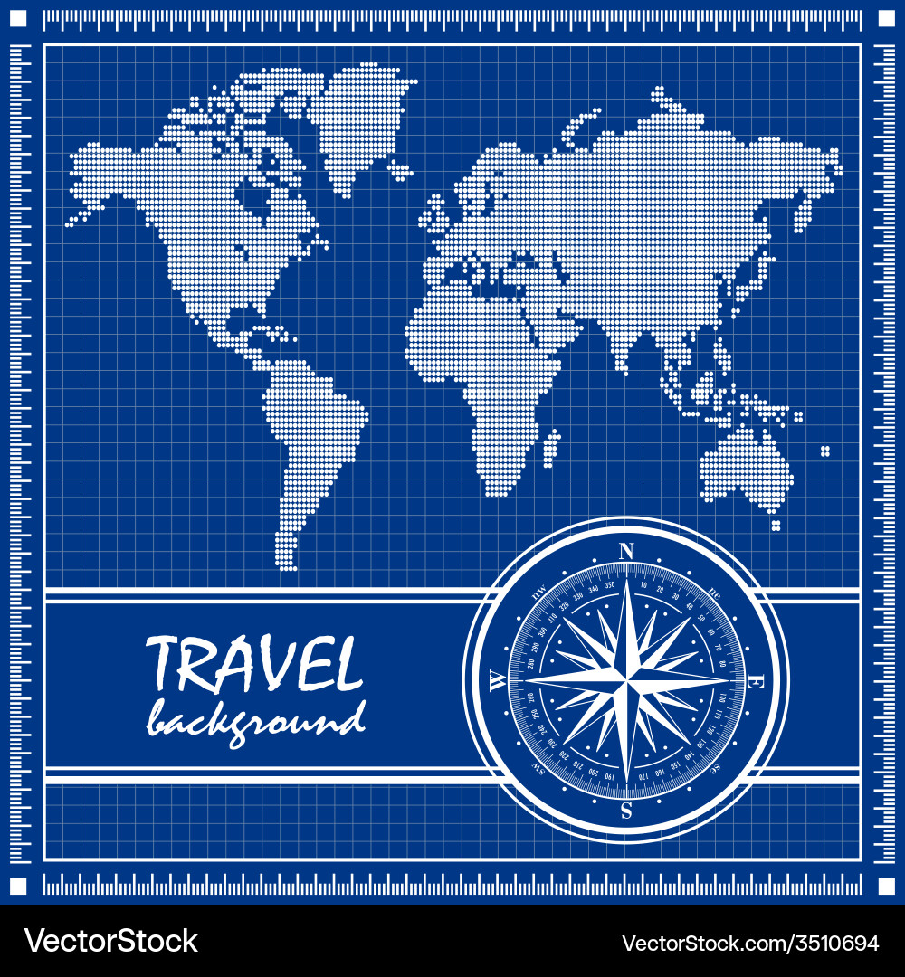 Blue travel background with dotted world map and Vector Image