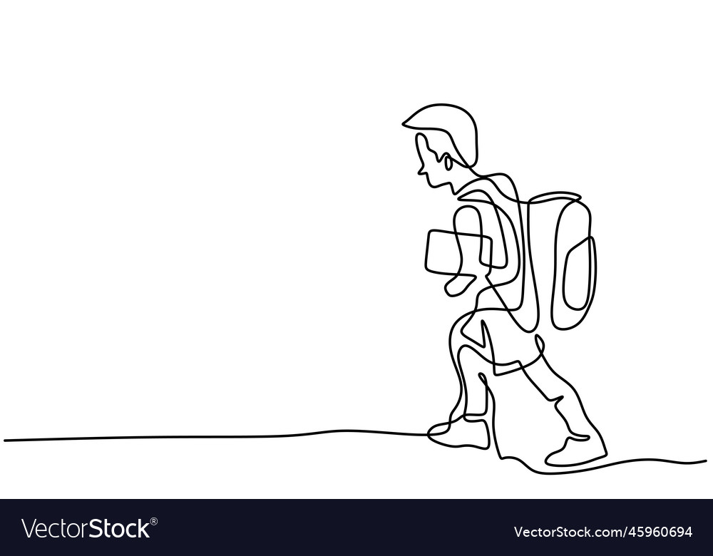 Continuous one line drawing happy little boy Vector Image