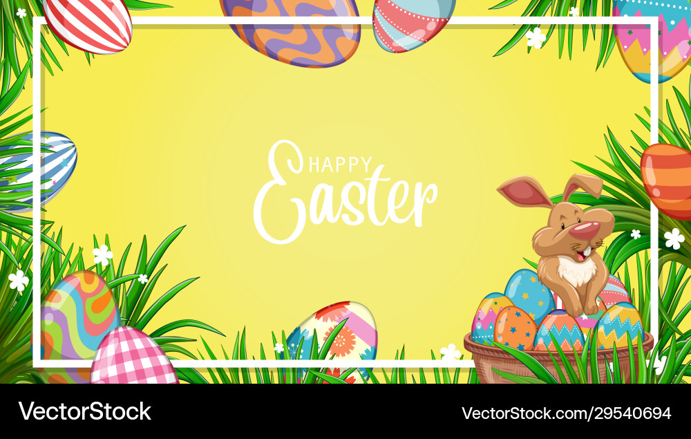 Poster design for easter with bunny and painted Vector Image