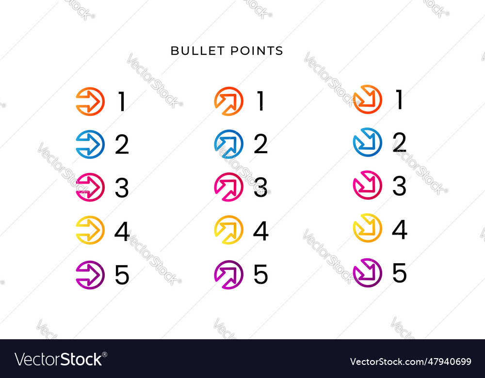 Colorful bullet point number with gradient arrow Vector Image
