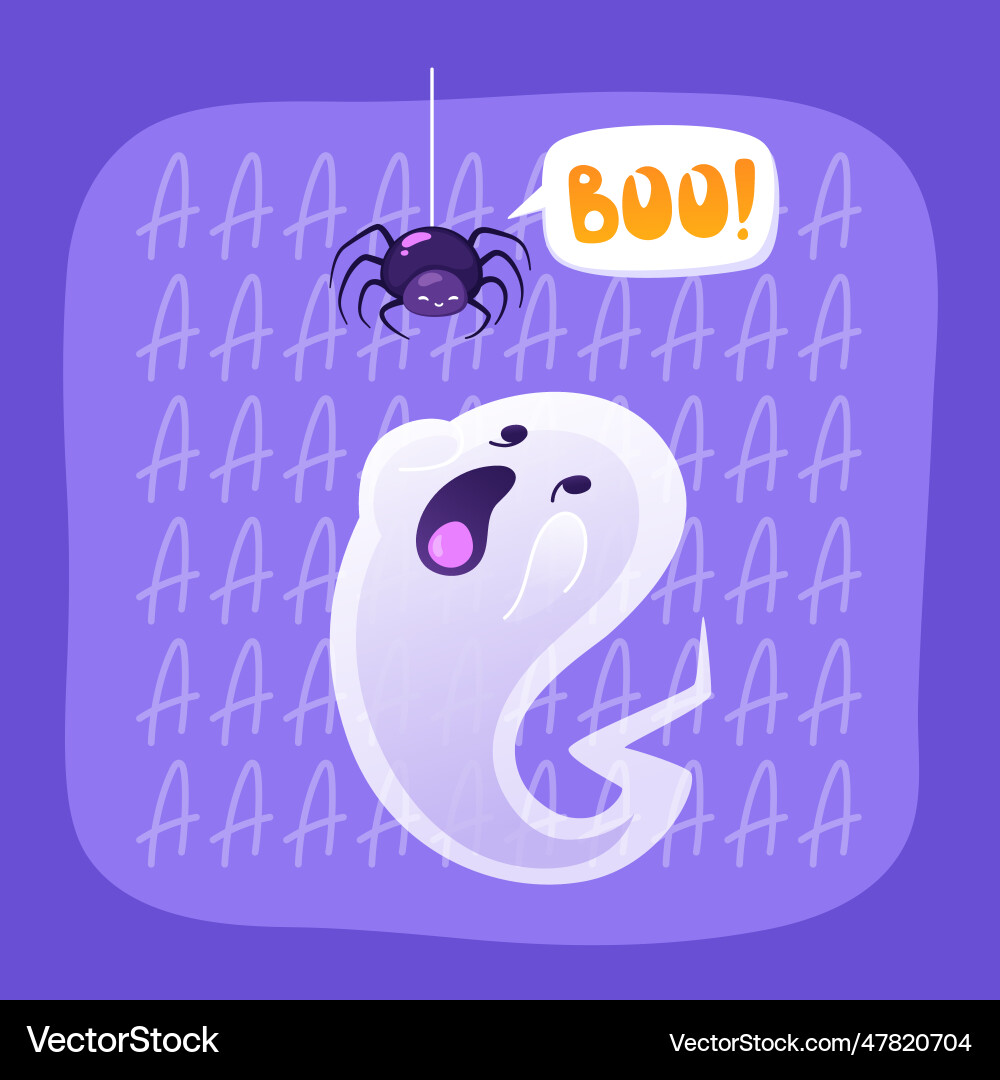 Cute scared ghost and spooky spider Royalty Free Vector