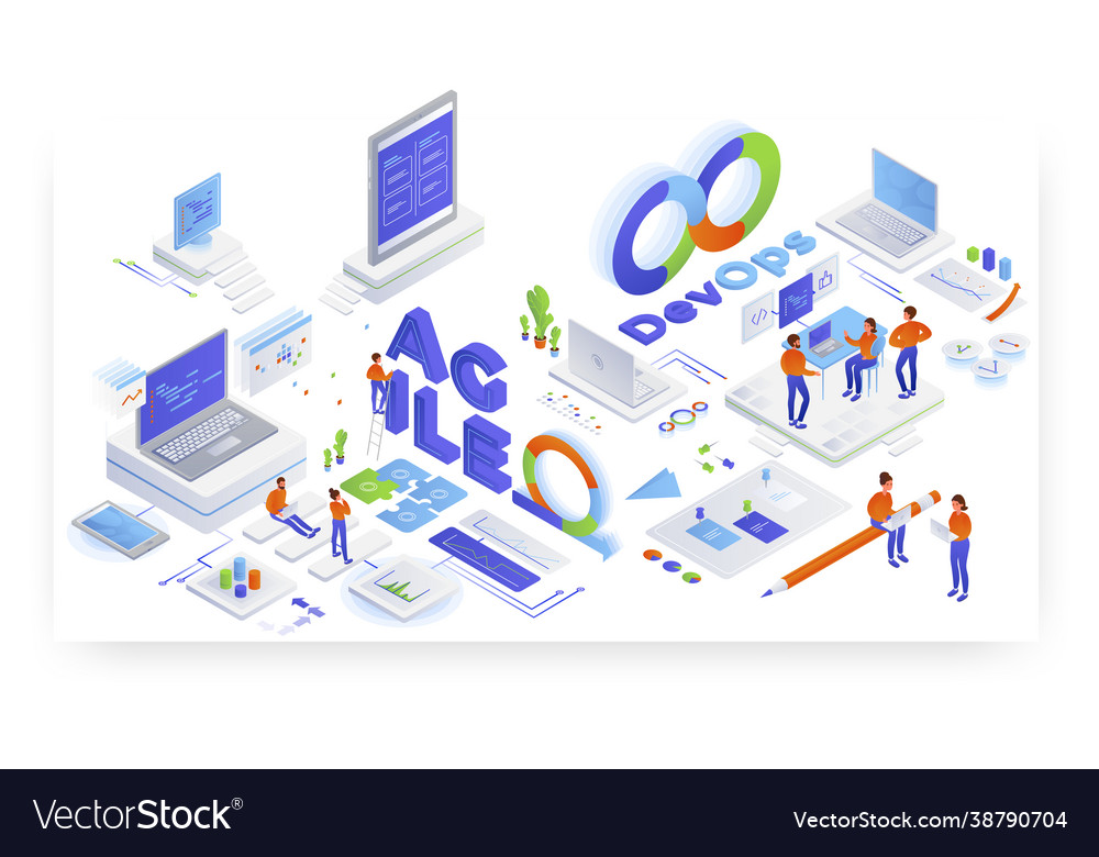 Devops and agile software development teamwork Vector Image