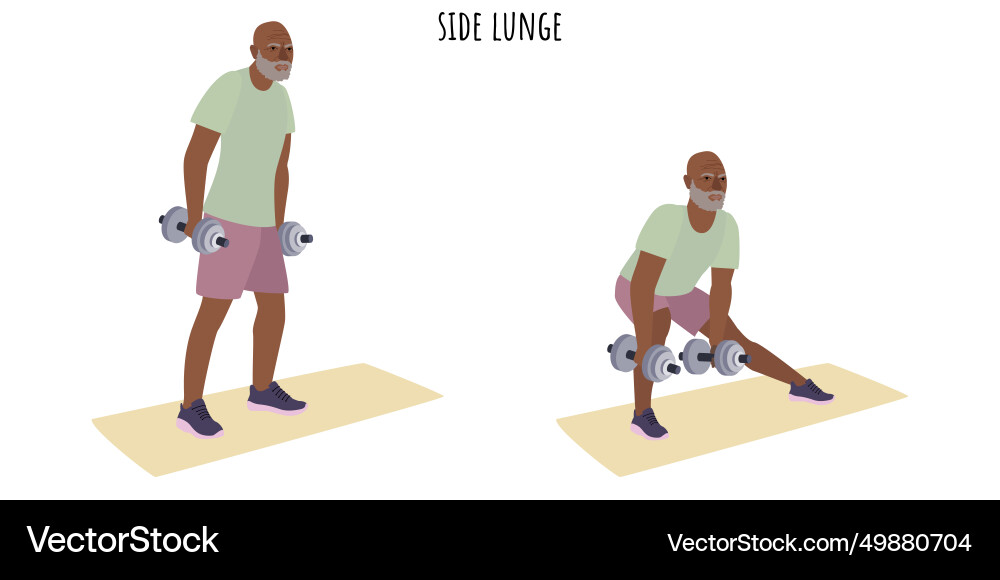 Senior man doing side lunge exercise Royalty Free Vector