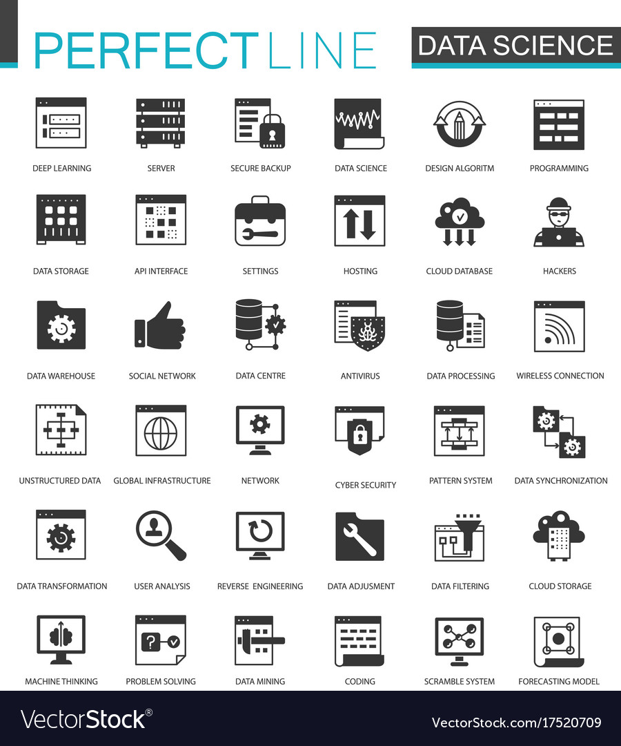 Black classic data science data analysis icons Vector Image