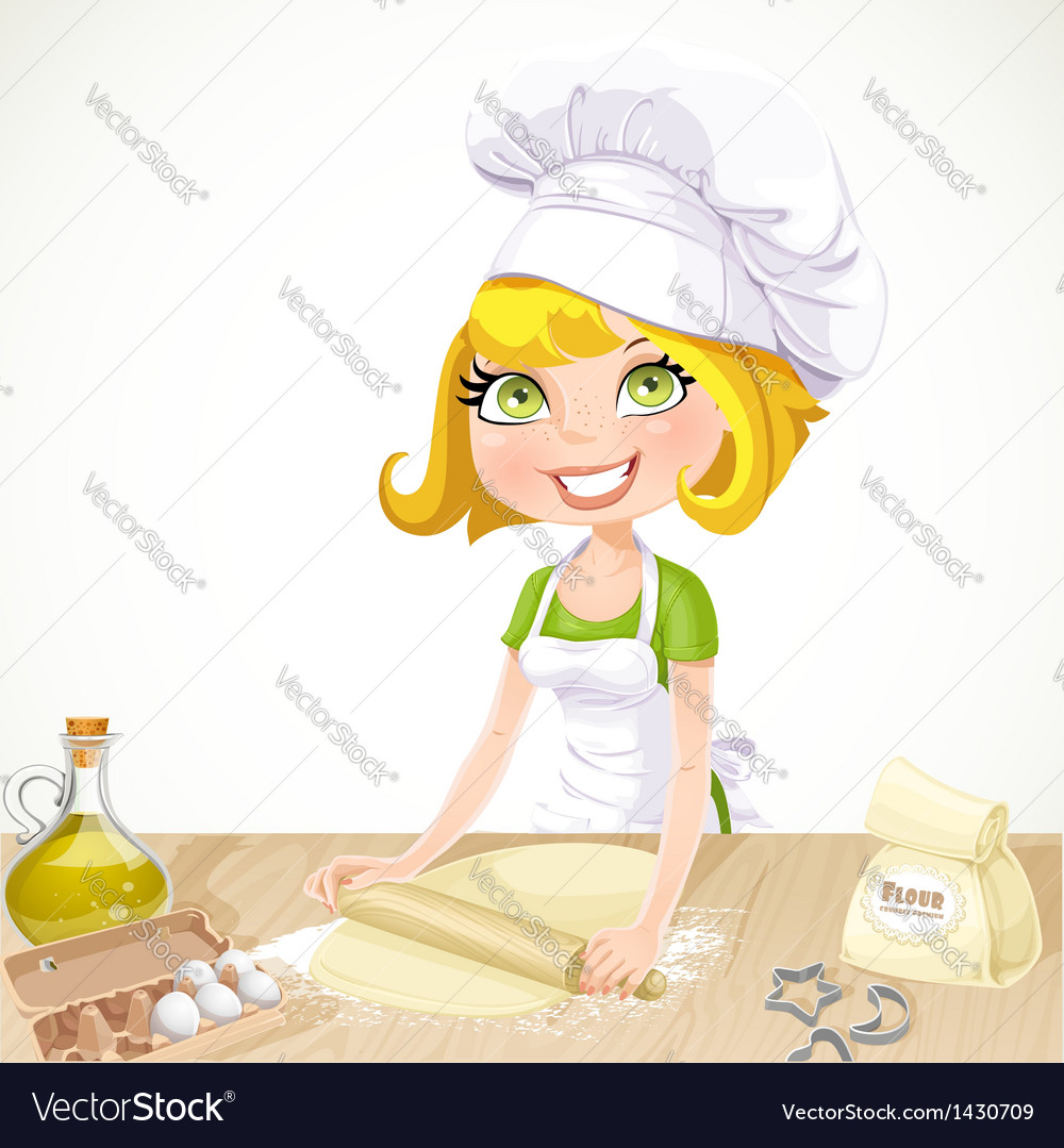 Cute blond girl baking cookies Royalty Free Vector Image