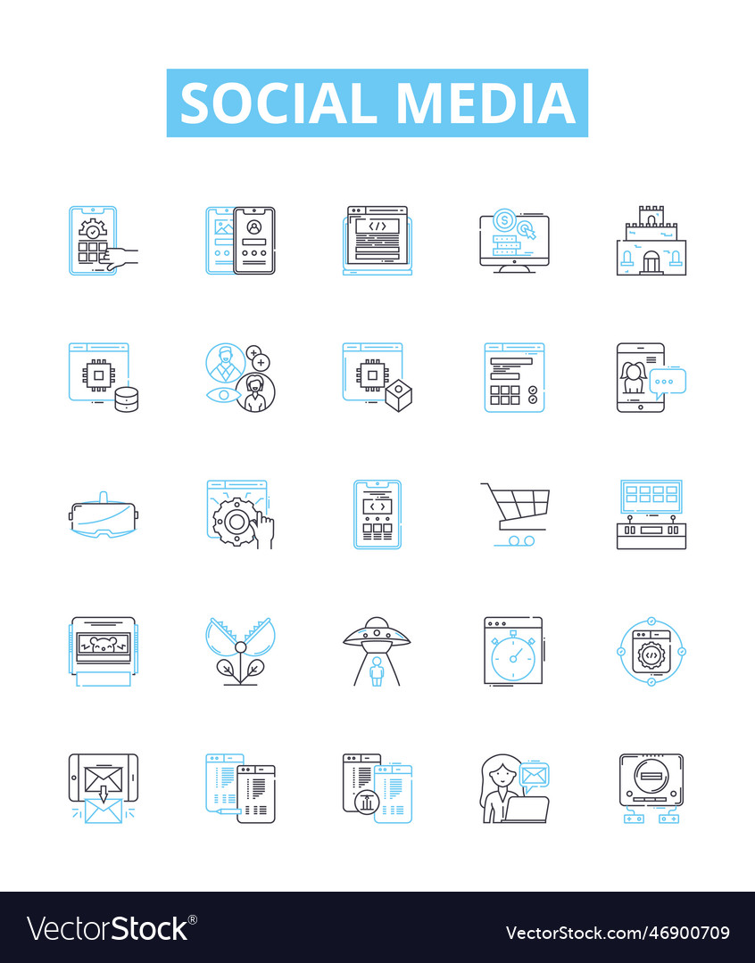 Social media line icons set networking Royalty Free Vector Social media line icons set networking Royalty Free Vector