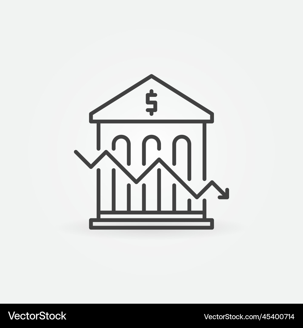 Falling graph with bank building inflation linear Vector Image