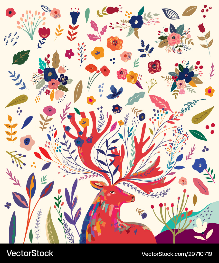 Flowers and deer Royalty Free Vector Image - VectorStock