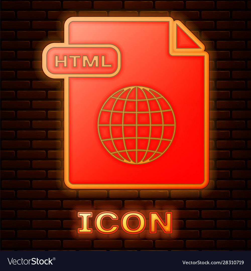 Glowing neon html file document download html Vector Image