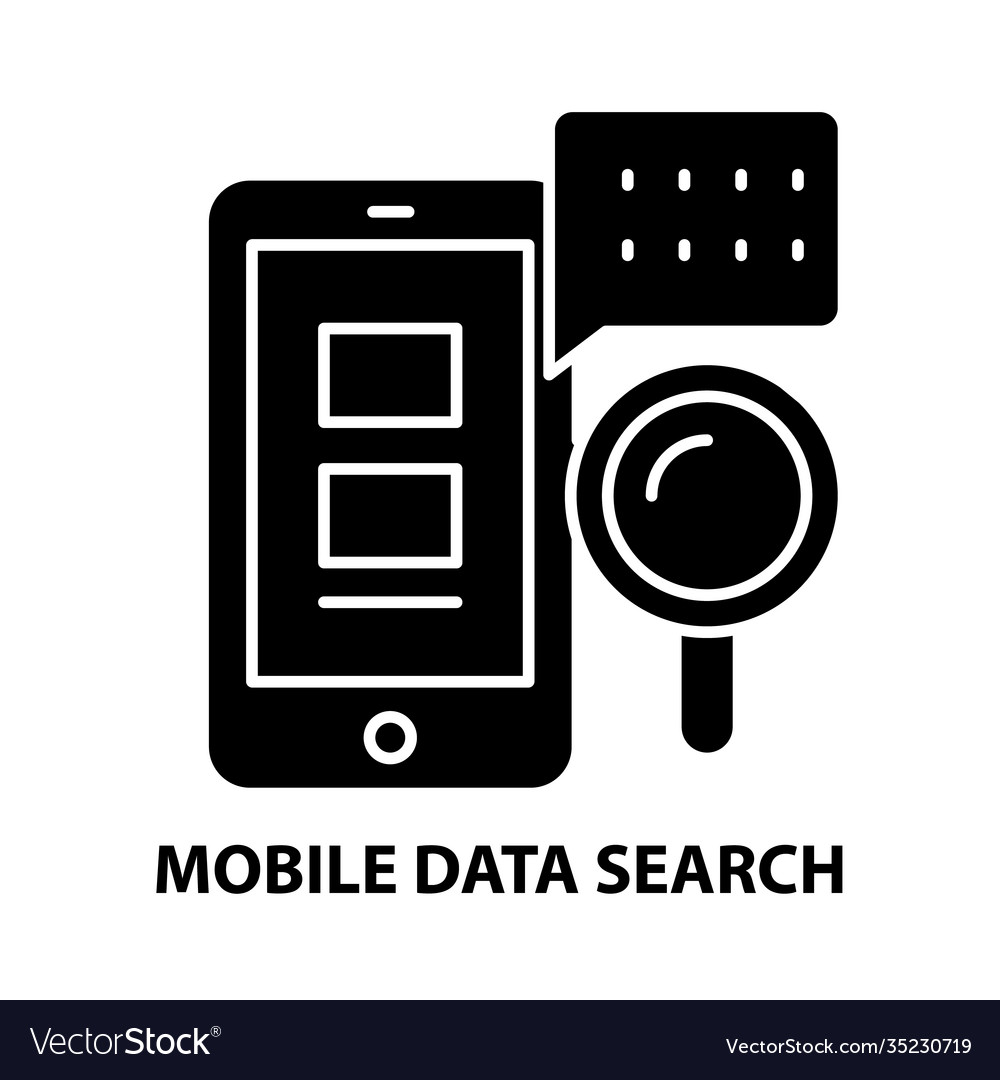 Mobile data search icon black sign Royalty Free Vector Image
