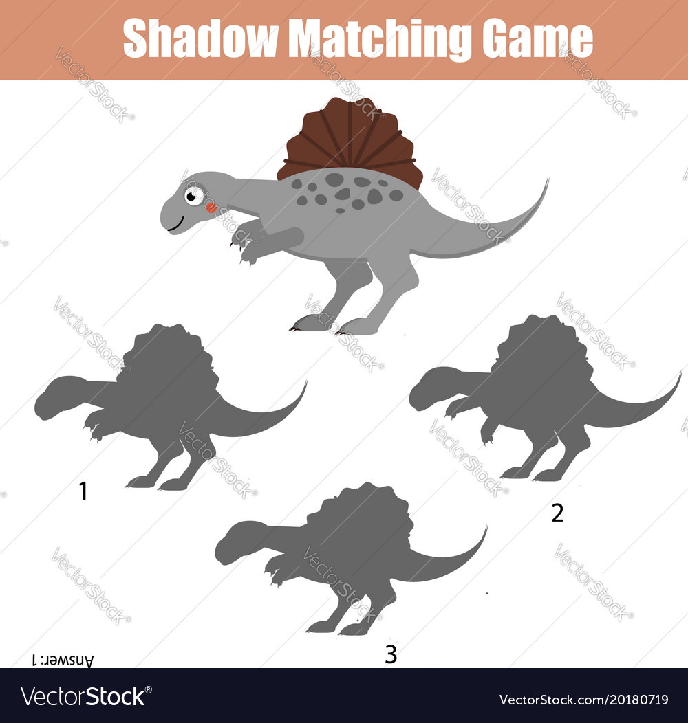 Shadow matching game kids activity with dinosaur Vector Image