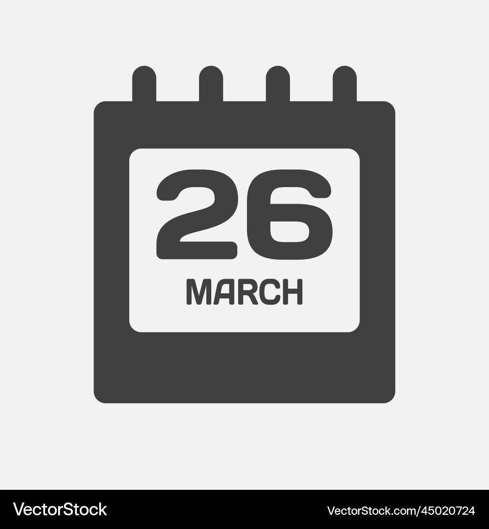 Icon page calendar day - 26 march Royalty Free Vector Image
