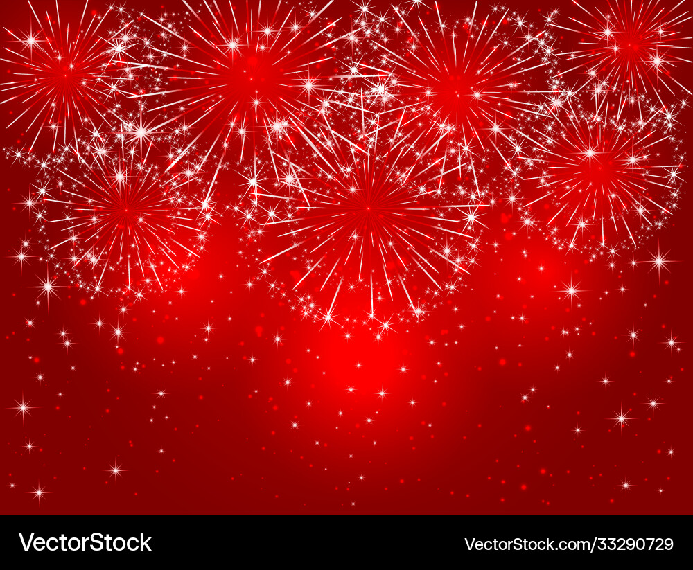 Firework on red background Royalty Free Vector Image