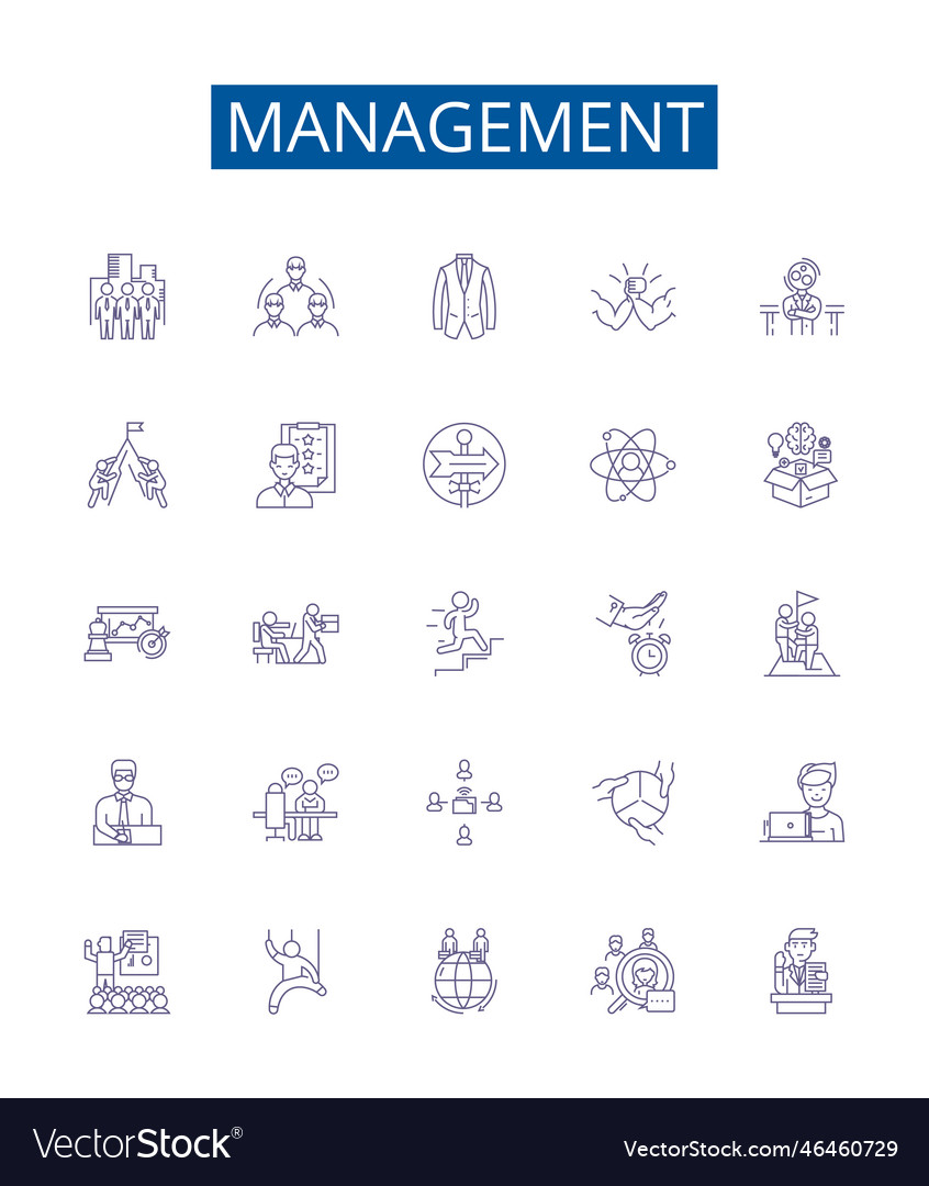 Management line icons signs set design collection Vector Image