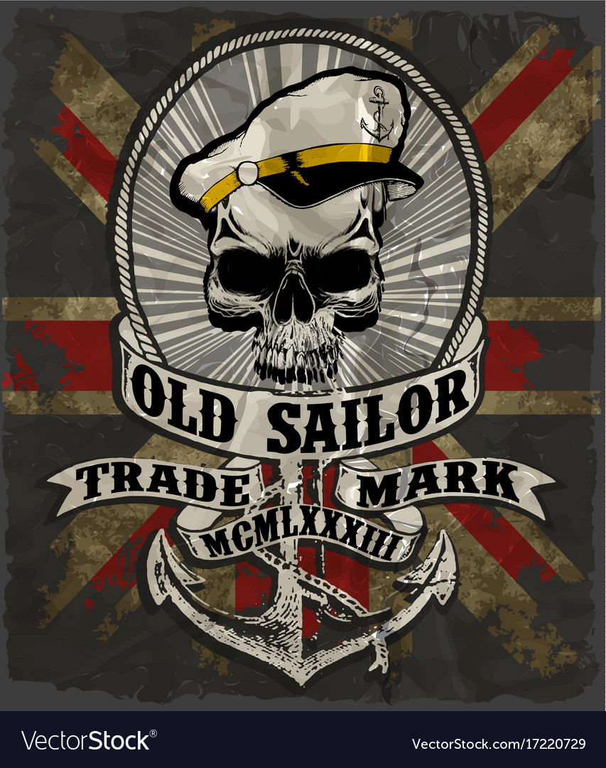 Sailor man skull tee graphic design Royalty Free Vector Sailor man skull tee graphic design Royalty Free Vector
