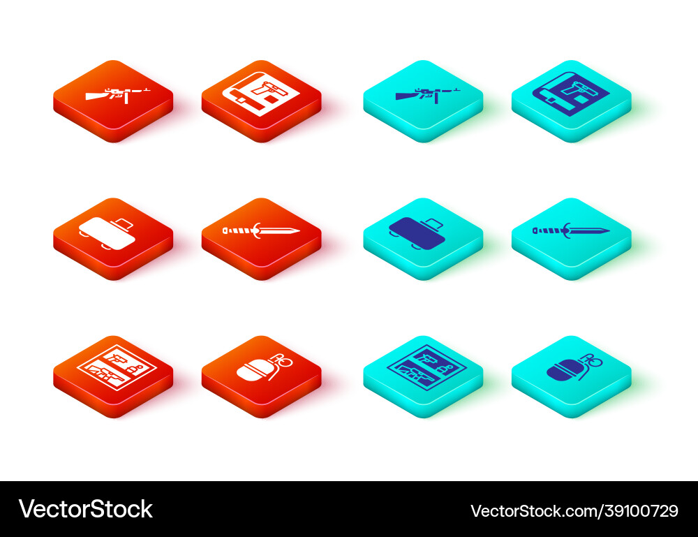 Set hunting shop weapon hand grenade weapon case Vector Image