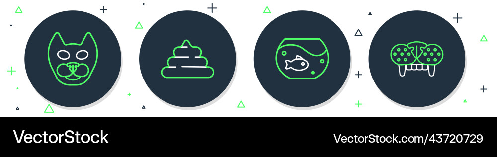 Set line shit aquarium with fish cat and tooth Vector Image