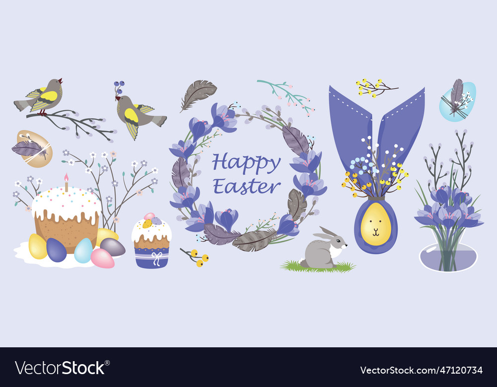 Happy Easter Crocus Set Royalty Free Vector Image