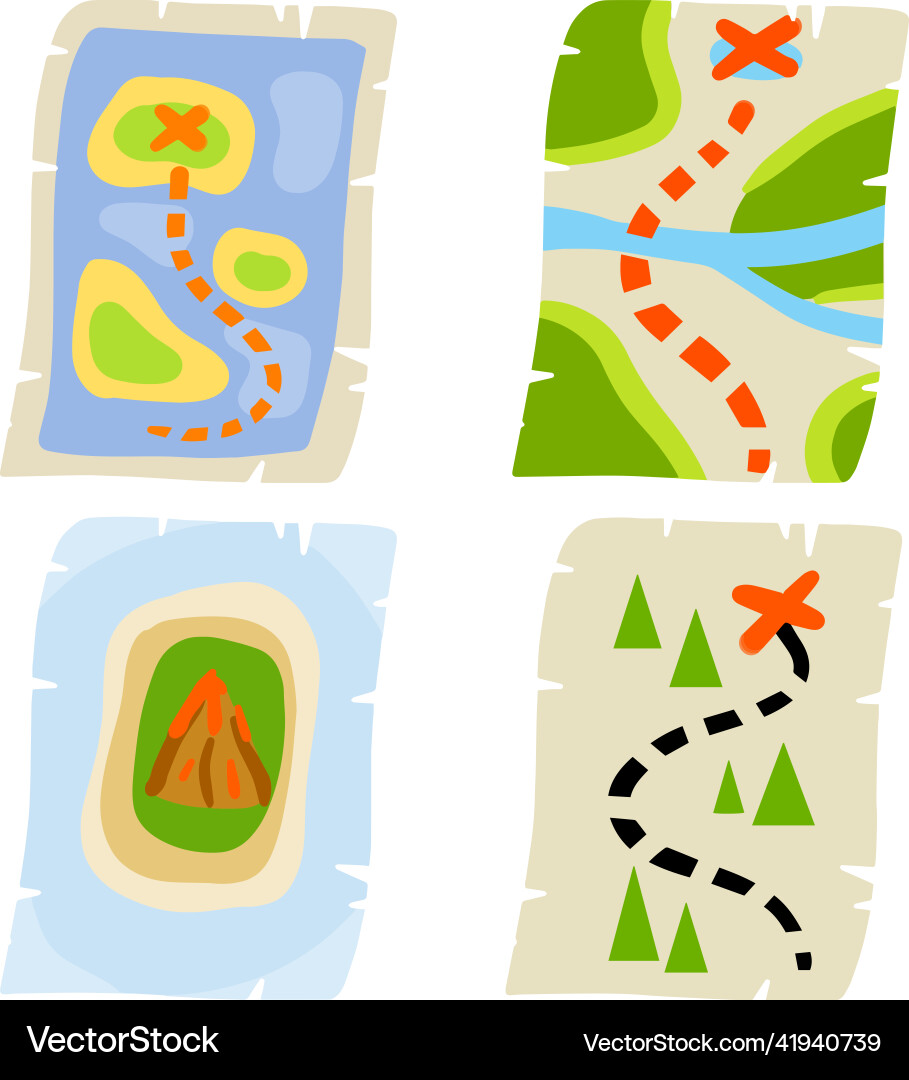 Treasure pirate map route with a cross Royalty Free Vector