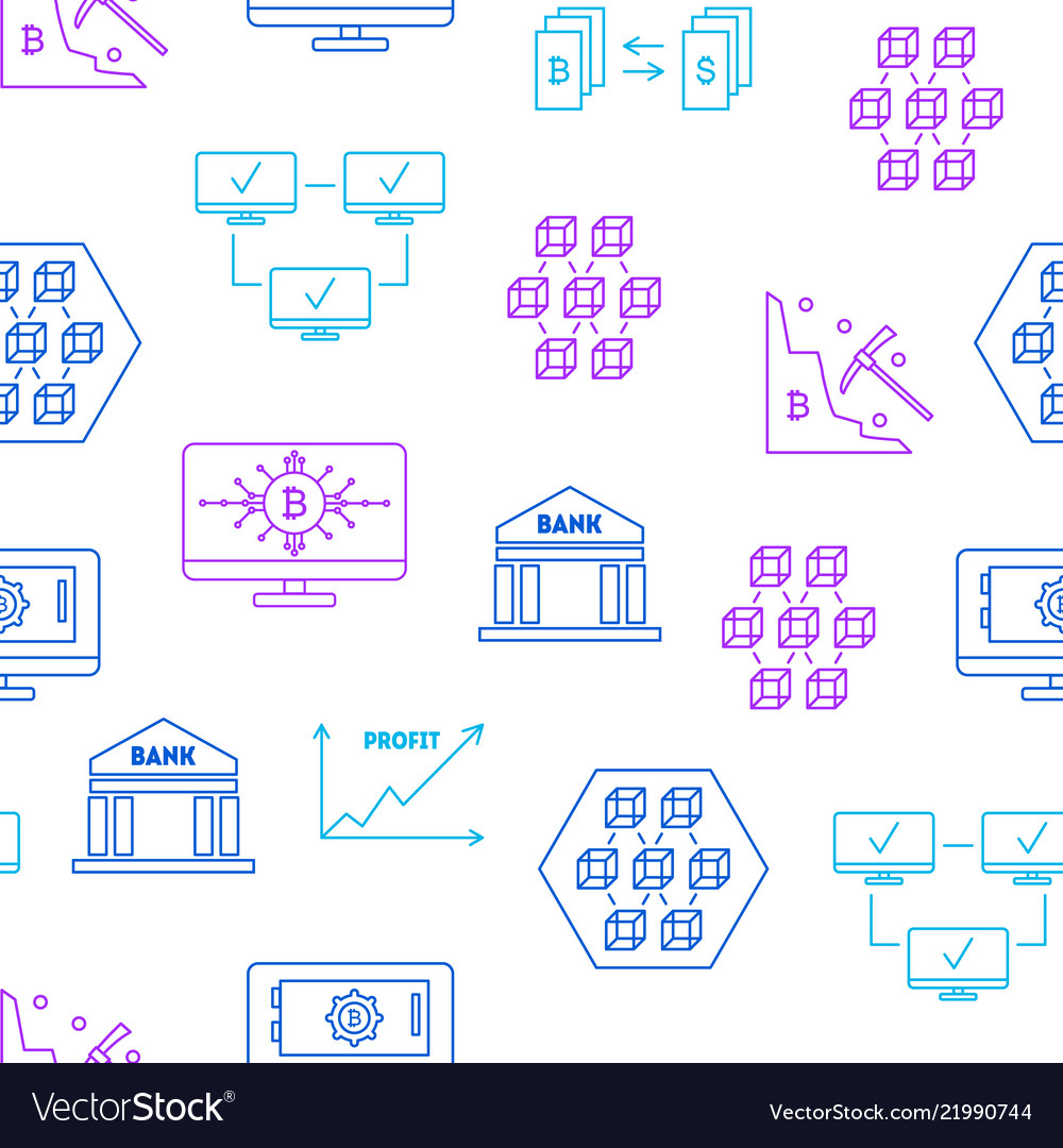 Blockchain thin line seamless pattern background Vector Image