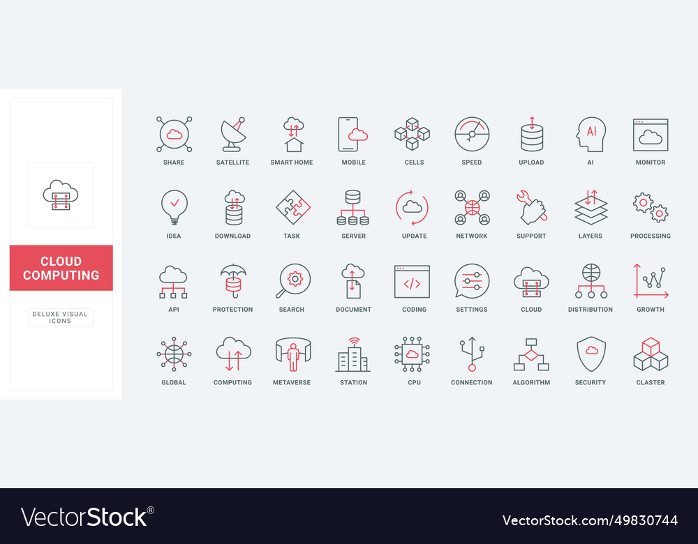 Cloud computing line icons set services for Vector Image