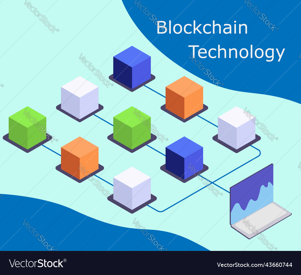 Cryptocurrency and blockchain isometric Royalty Free Vector