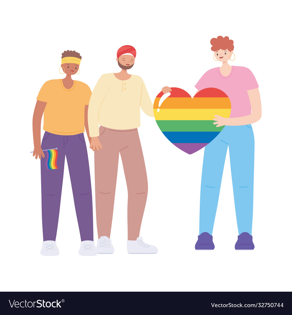 Lgbtq community people holding a huge rainbow Vector Image