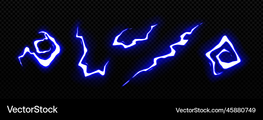 Set of neon blue lightning strike effects Vector Image