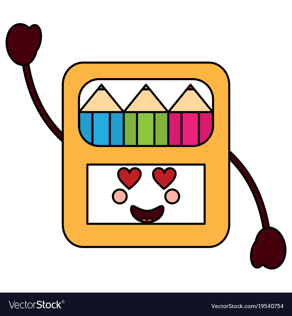 Colored pencils box heart eyes school supplie Vector Image Colored pencils box heart eyes school supplie Vector Image