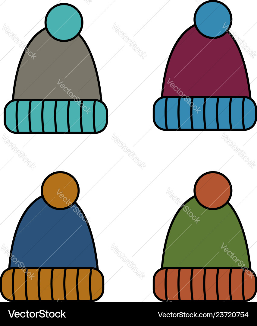 Knitted hat winter color set Royalty Free Vector Image