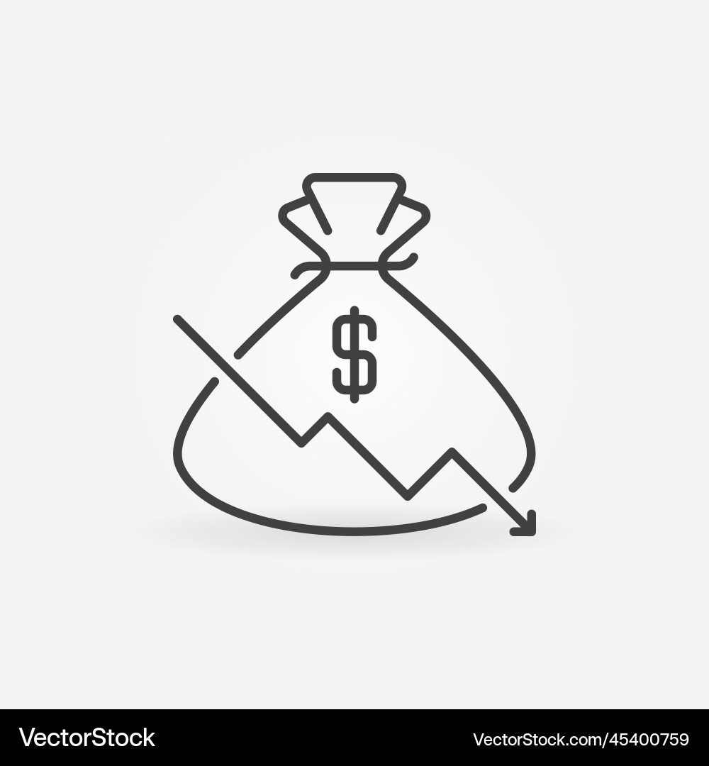 Money bag with falling graph concept line icon Vector Image
