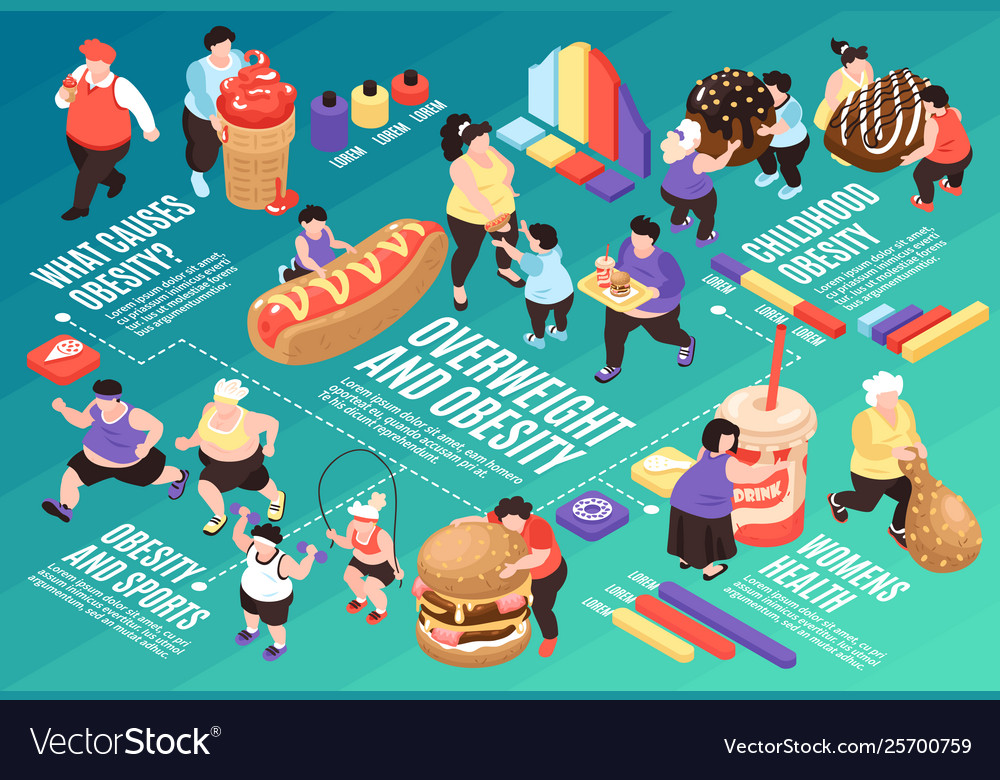 Obesity risks isometric flowchart Royalty Free Vector Image