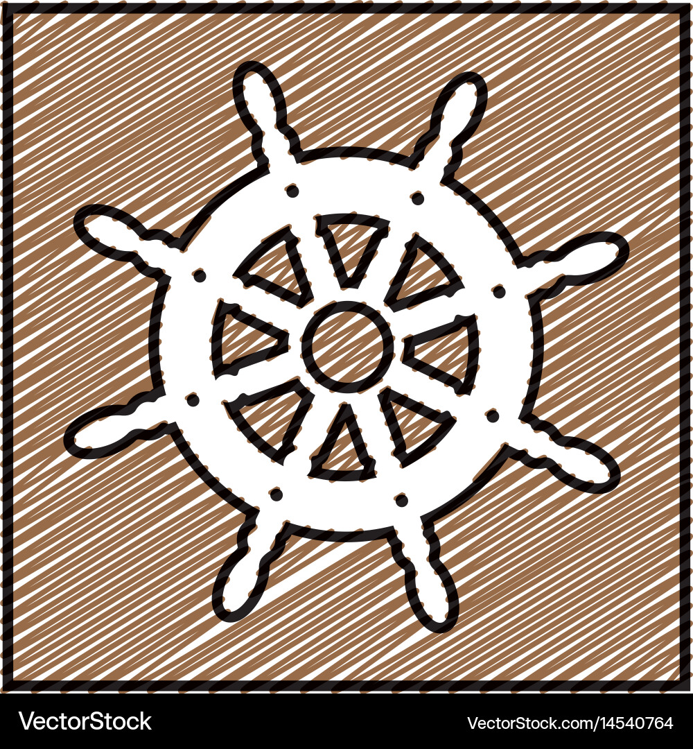 Color pencil drawing square frame with boat helm Vector Image
