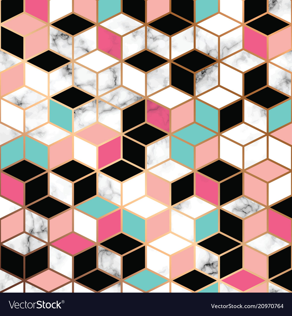 Marble texture design with golden geometric lines Vector Image