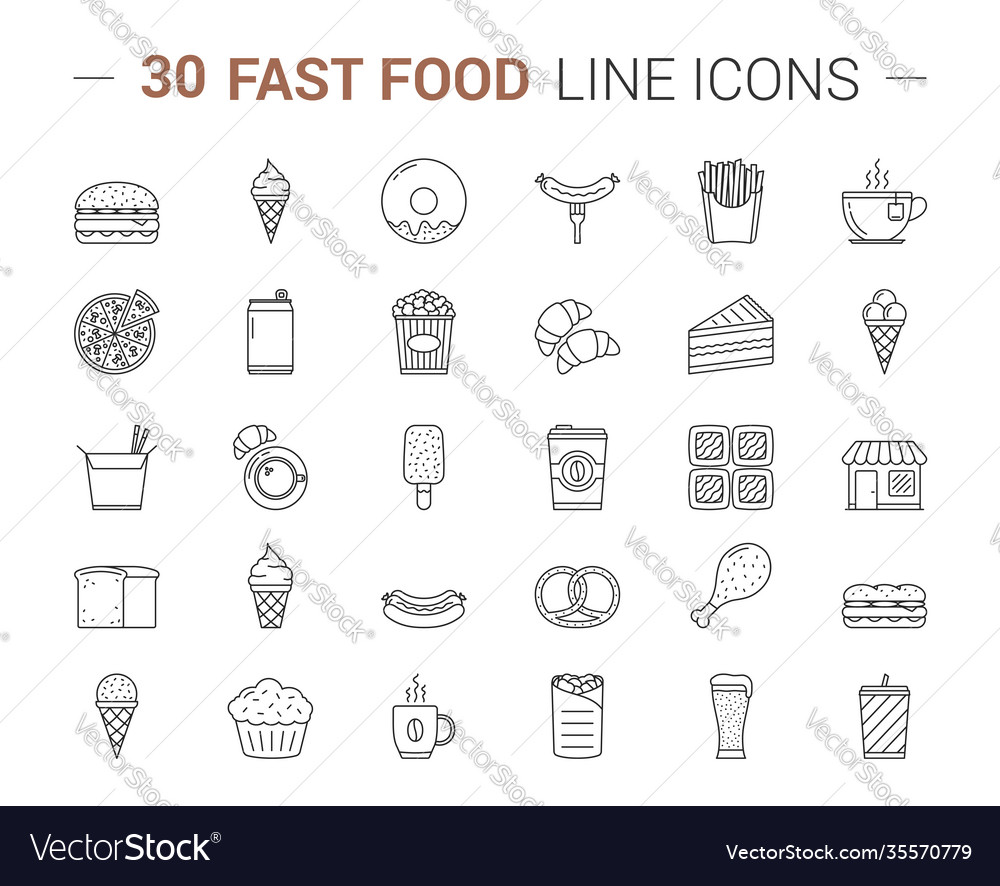 Fast food line icons Royalty Free Vector Image Fast food line icons Royalty Free Vector Image