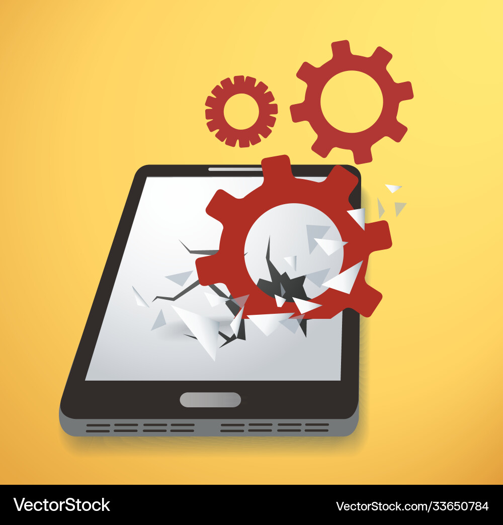 Gears icon breaking through screen smartphone Vector Image