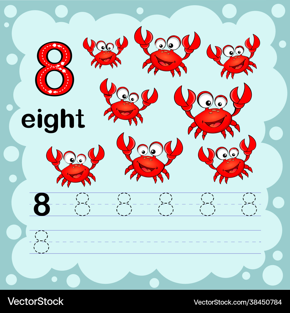 How to count and write a number eight crab Vector Image