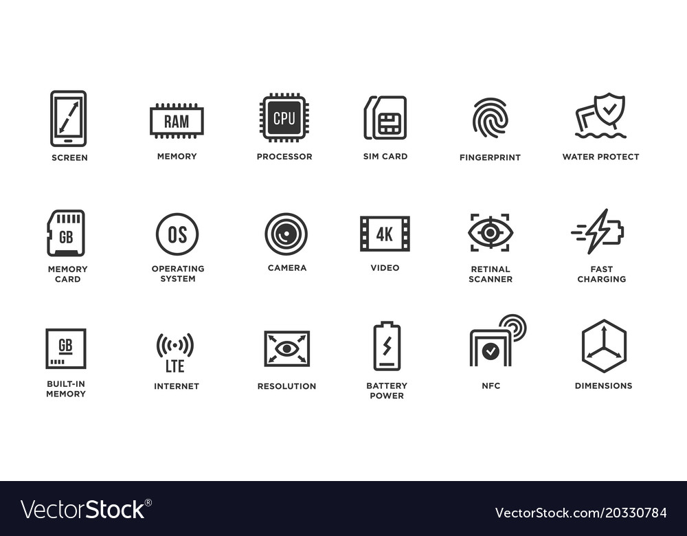 Mobile device components icon set Royalty Free Vector Image