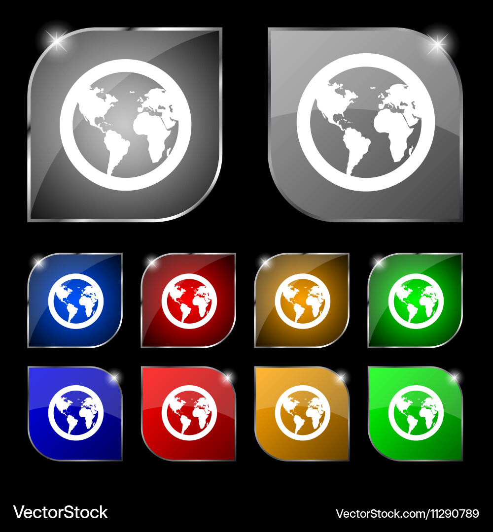 Globe icon sign set ten colorful buttons Vector Image