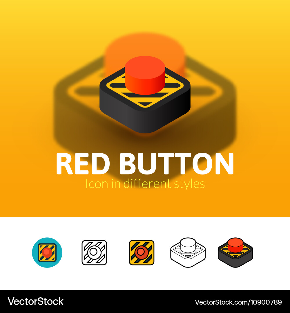 Red button icon in different style Royalty Free Vector Image