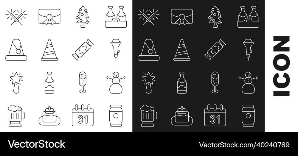 Set line beer can christmas snowman microphone Vector Image