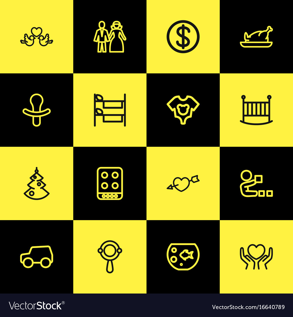 Set of 16 editable family outline icons includes Vector Image Set of 16 editable family outline icons includes Vector Image
