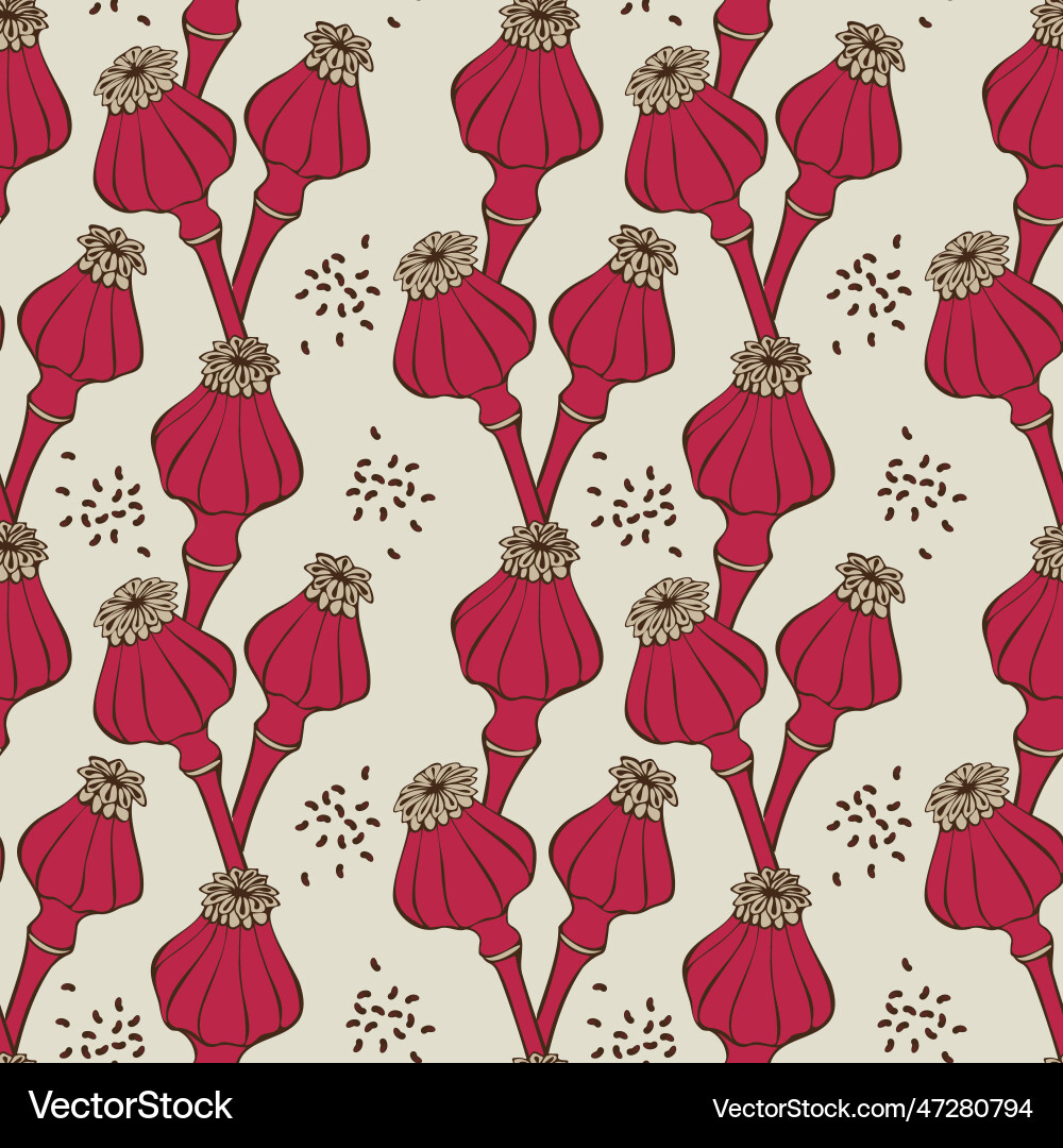 Pattern poppy seed pods viva magenta stylized Vector Image